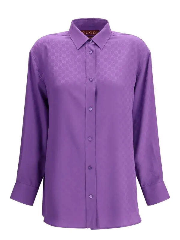 Gucci Gg Supreme Print Silk Shirt - Purple