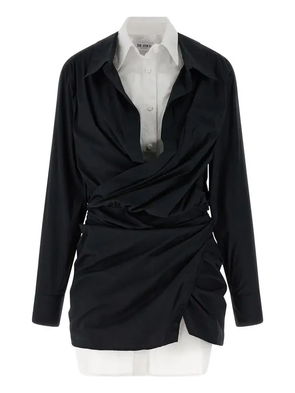 Attico Double Layer Shirt Dress With Embroidered Logo - Multicolor