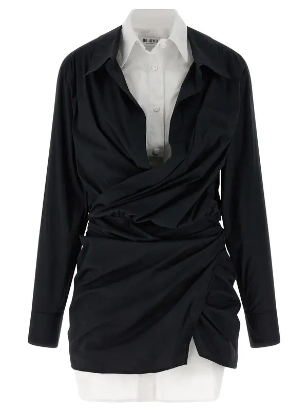 Attico Double Layer Shirt Dress With Embroidered Logo - Multicolor