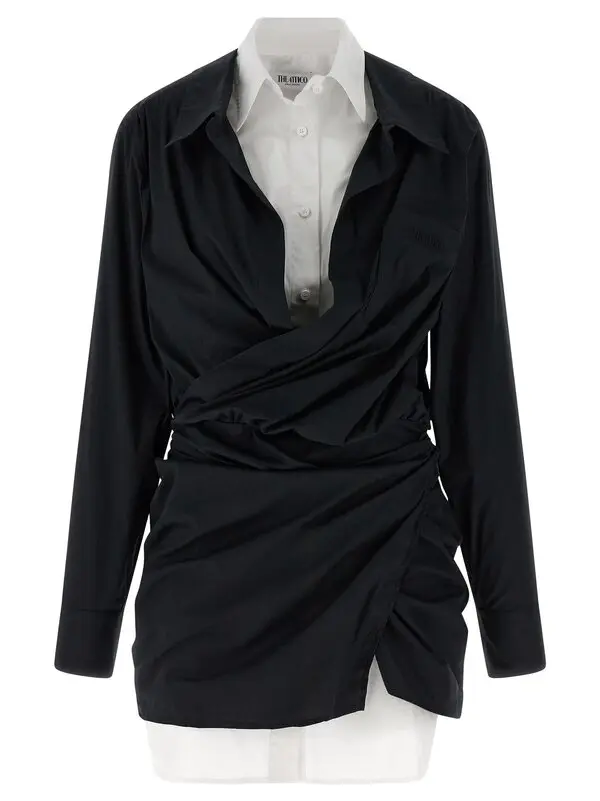 Attico Double Layer Shirt Dress With Embroidered Logo - Multicolor