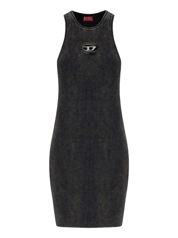 DIESEL® M-anchorage Ribbed Knit Dress With Logo Plaque - Black