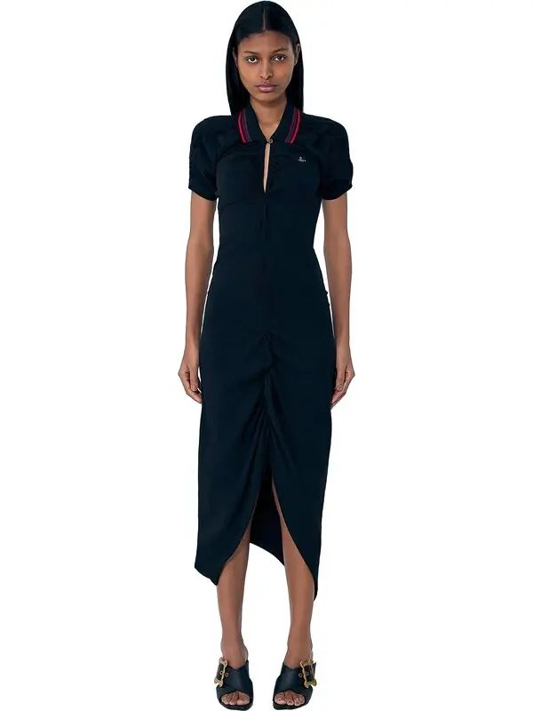 VIVIENNE WESTWOOD Collared Midi Dress With Ruched Front - Green