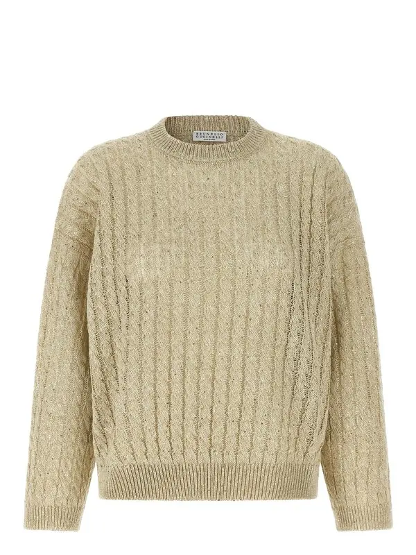Brunello Cucinelli Dazzling Cable Knit Sequin Sweater - Cream