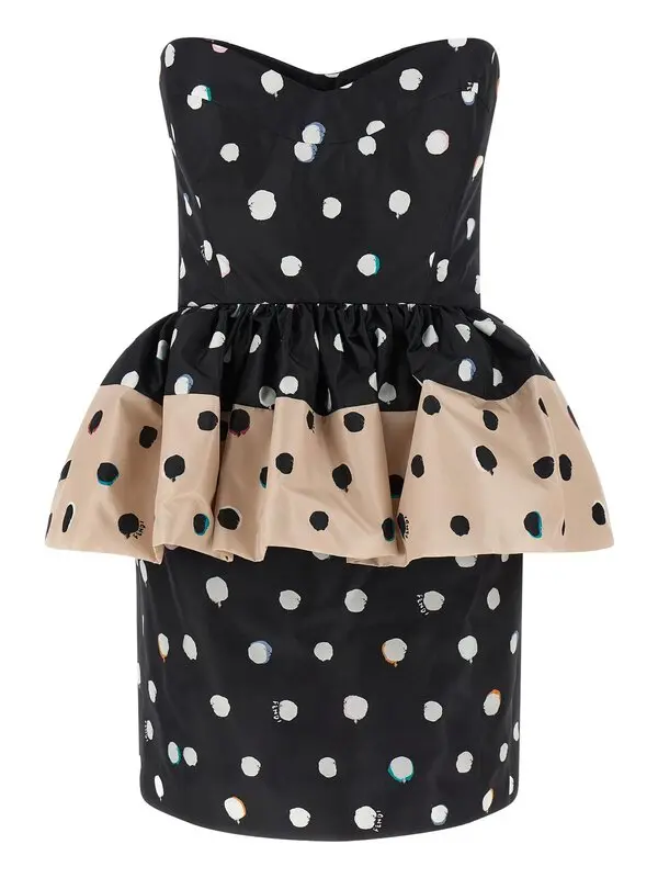 Fendi Falena Dots Print Taffeta Bustier Mini Dress - Black