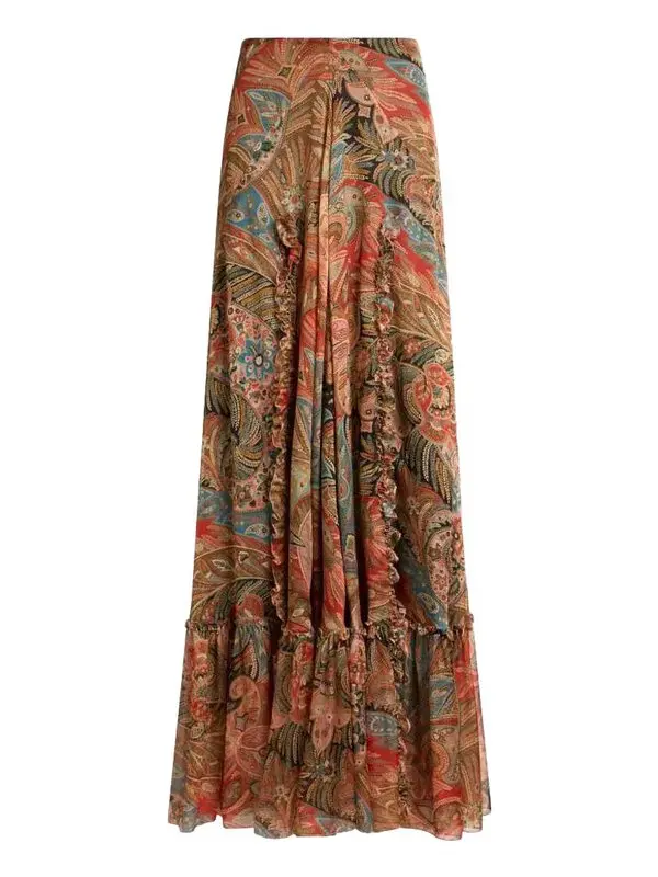 Etro Long Skirt With Paisley Pattern And Ruffled Details - Multicolor