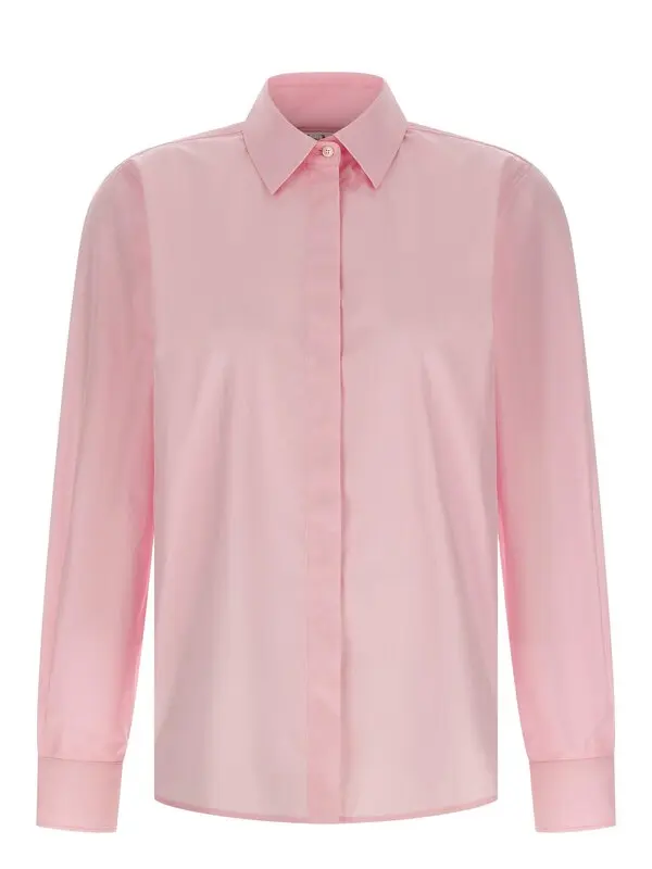 Max Mara Mxmmaroso Cotton Poplin Shirt With Metal Logo Appliqu - Pink