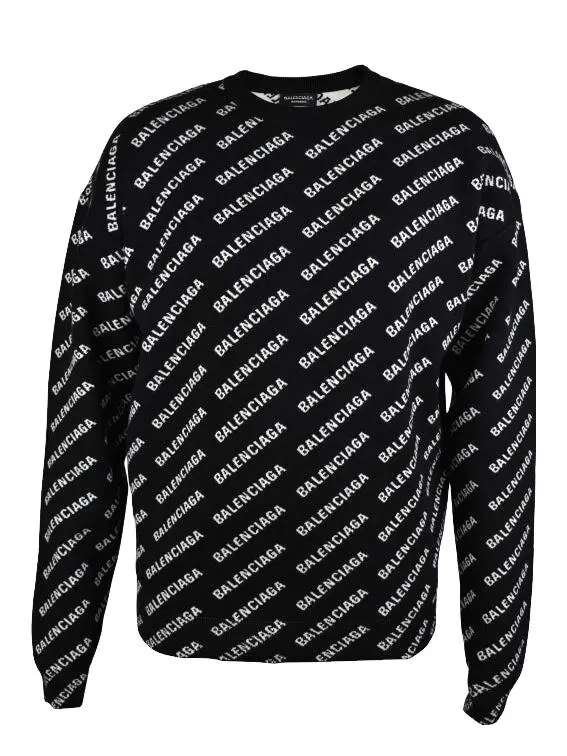 Balenciaga Cotton And Wool Monogram Logo Sweater - Black