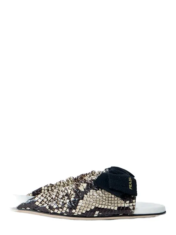 Prada Textured Slide Sandals With Bow Detail - Gray