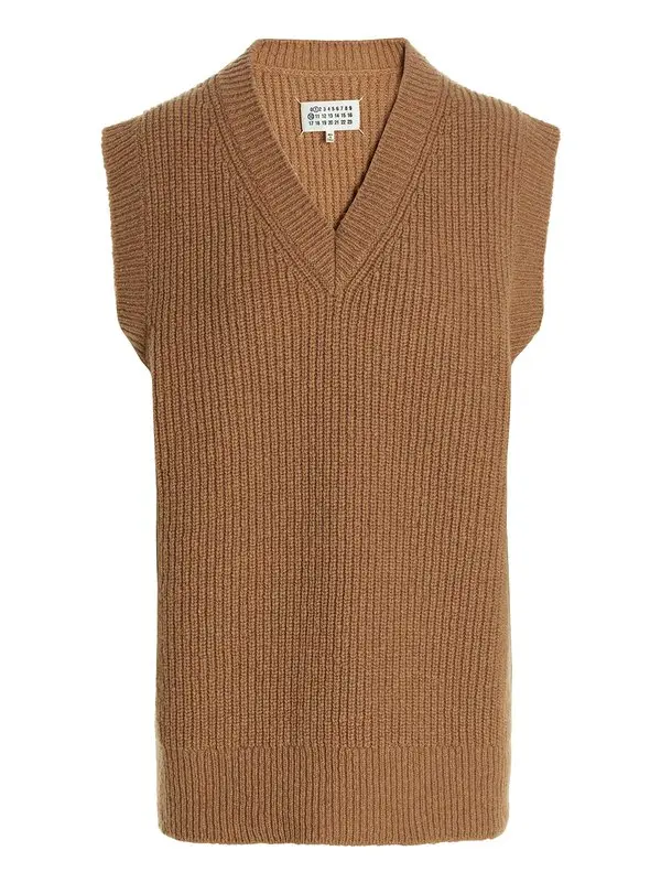 MAISON MARGIELA V-neck Wool Blend Vest - Cream