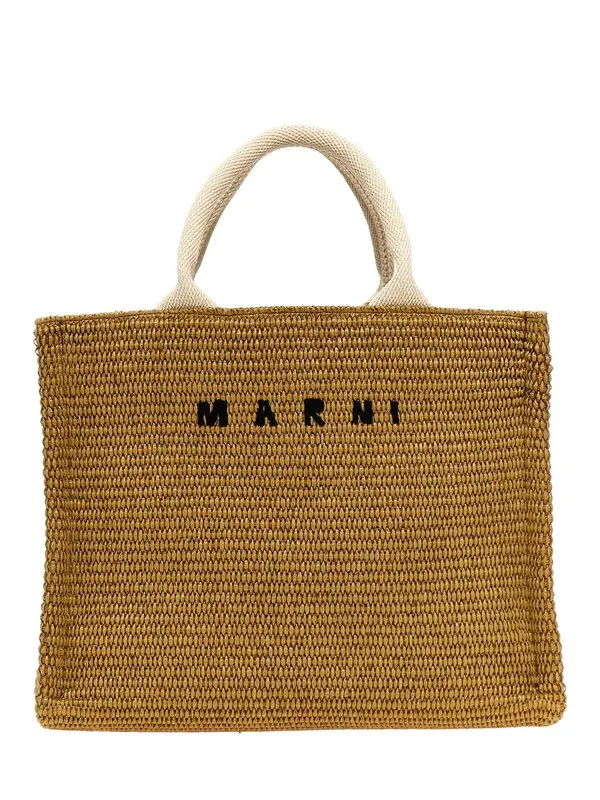 Marni Mini Tote Raffia Shopping Bag - Cream