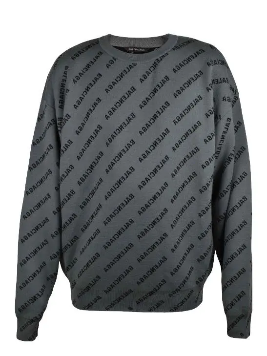 Balenciaga Grey Monogram Logo Wool Sweater - Gray