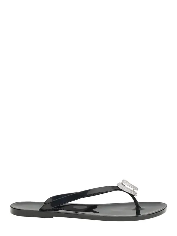 Mach & Mach Double Heart Embellished Thong Sandals - Black