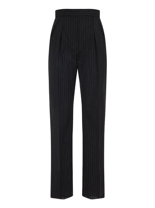 Max Mara Sesamo Pinstriped Virgin Wool Trousers - Black