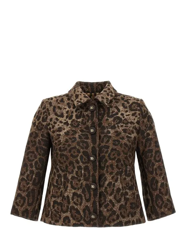 Dolce & Gabbana Leopard Jacquard Wool Blazer - Brown