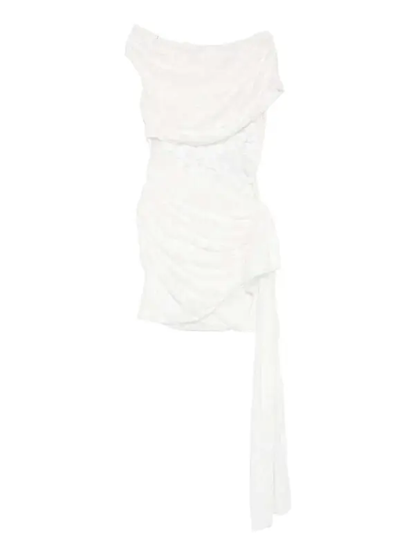 SELF-PORTRAIT Lace Draped Asymmetrical Hem Dress - White