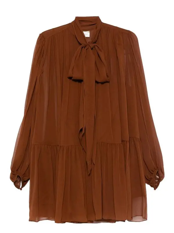 Saint Laurent Sheer Long Sleeve Mini Dress - Brown