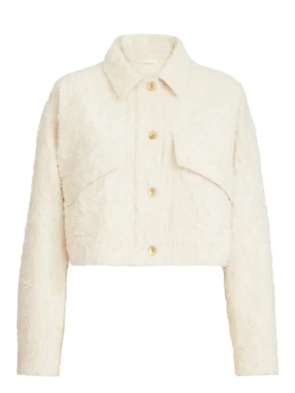 Brunello Cucinelli Fuzzy Dyed Denim Outerwear Jacket With Monili - White