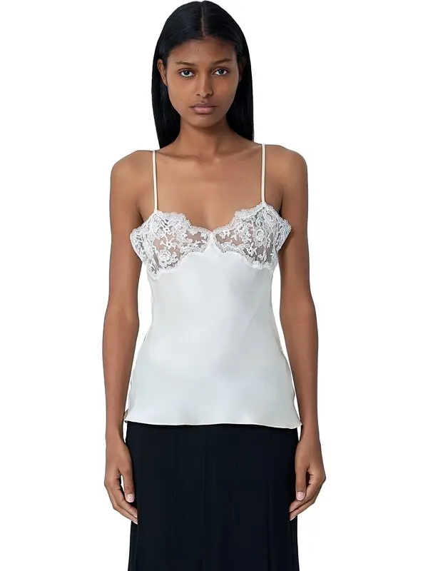 Chloé Silk Satin And Lace V-neck Camisole - White