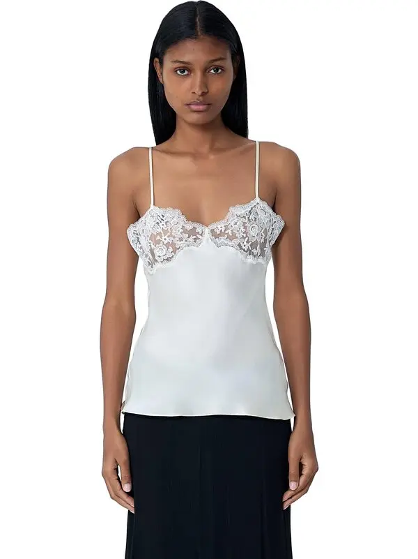 Chloé Silk Satin And Lace V-neck Camisole - White