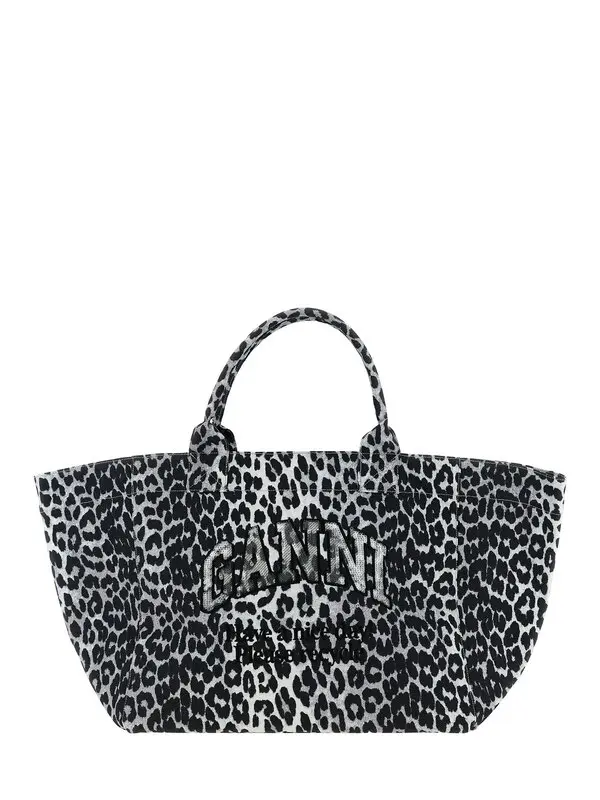 GANNI Leopard Sequin Embellished Recycled Cotton Tote Bag - Gray