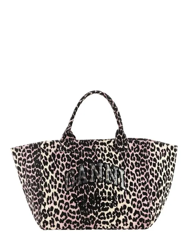 GANNI Leopard Sequin Embellished Recycled Cotton Tote Bag - Pink