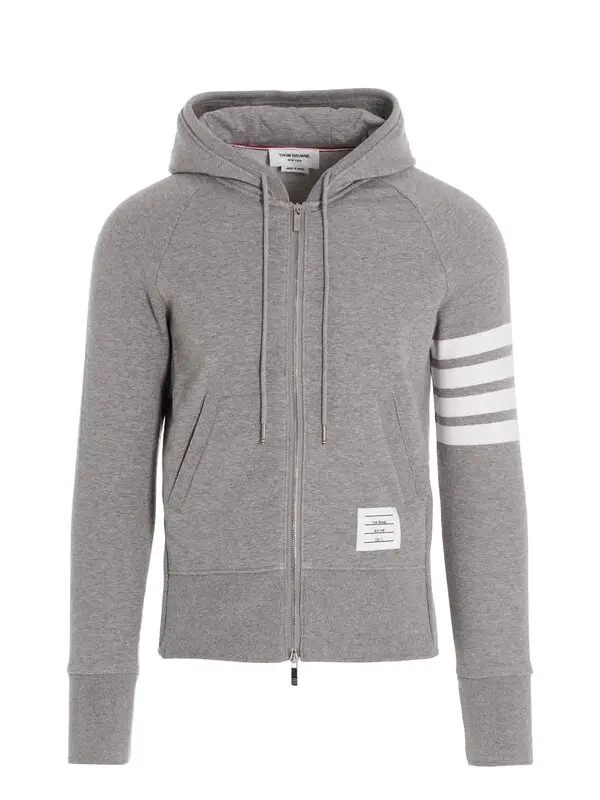 Thom Browne 4-bar Zip Hoodie - Gray