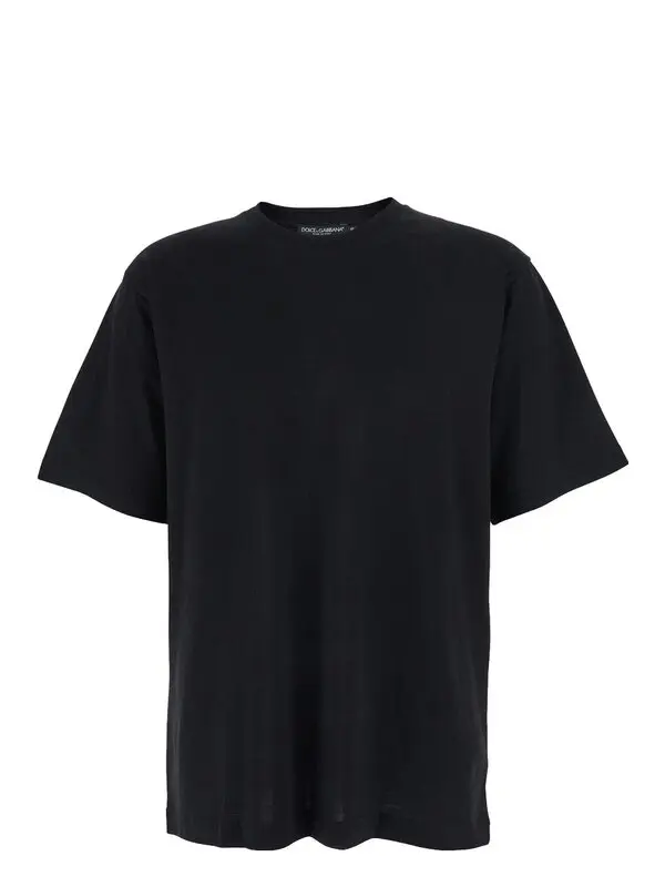 Dolce & Gabbana Crew Neck T-shirt With Back Logo Patch In Cotton - Black