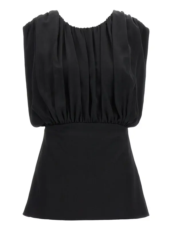 JIL SANDER Crinkled Plastron Top - Black