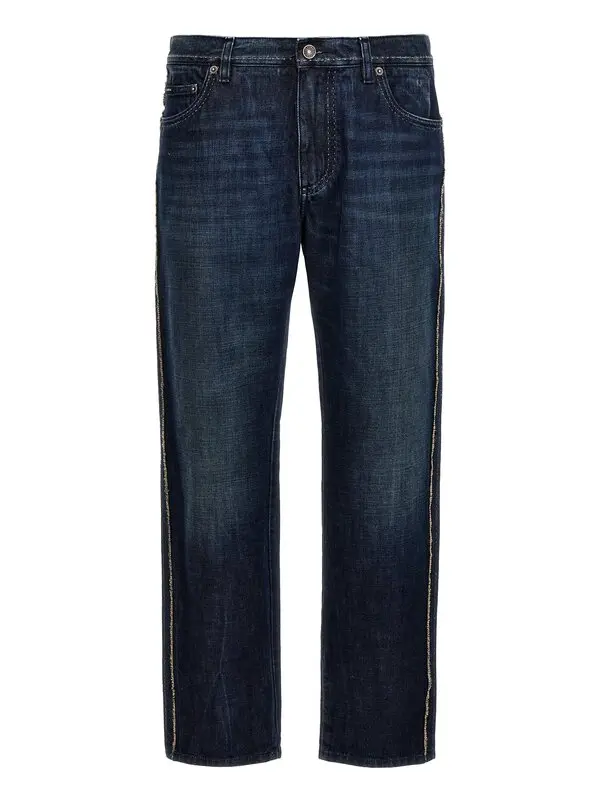 Dolce & Gabbana Fringed Stitching Skinny Leg Jeans - Blue