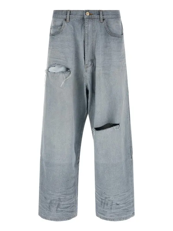Balenciaga Minimal Baggy Jeans With Rips And Contrast Stitching - Blue