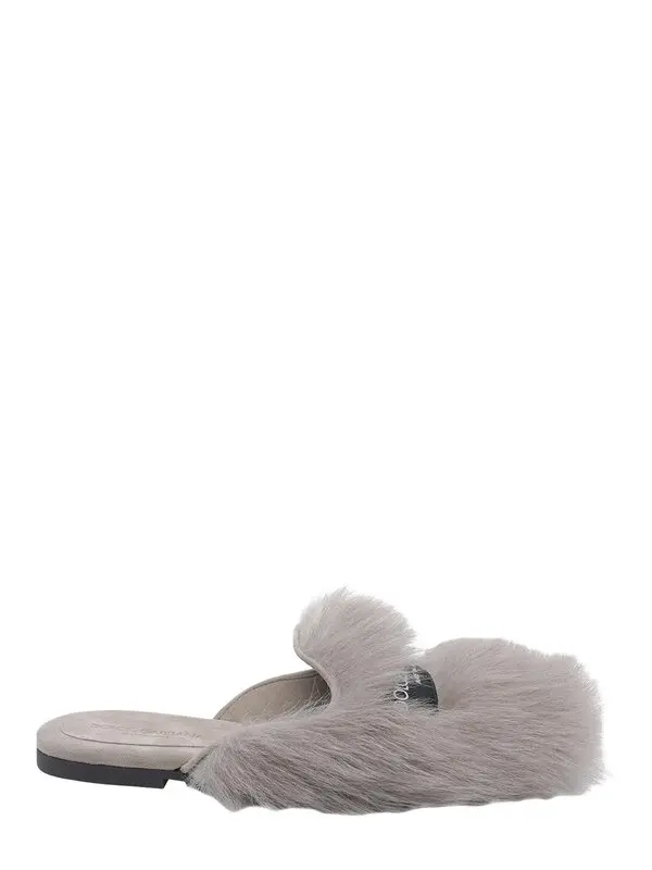 Dolce & Gabbana Shearling And Suede Slippers With Fur Effect - Gray