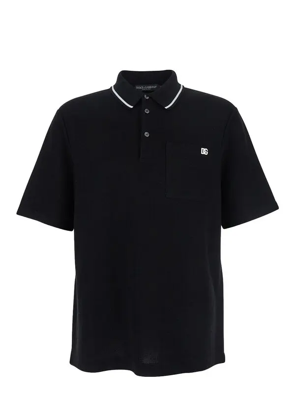 Dolce & Gabbana Black Polo Shirt With Contrasting Classic Collar And Logo Embroidery On The Front In Cotton Piquet - Multicolor