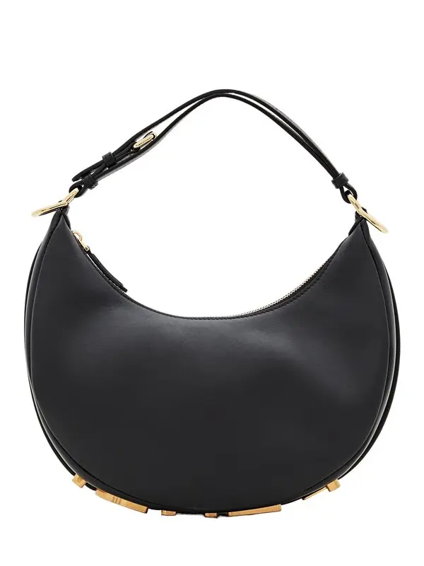 Fendi Small Hobo Bag In Soft Leather With Vintage Gold-finish Metal Lettering - Multicolor