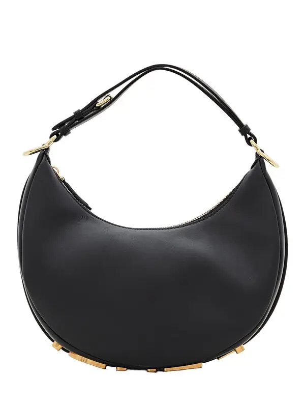 Fendi Small Hobo Bag In Soft Leather With Vintage Gold-finish Metal Lettering - Multicolor