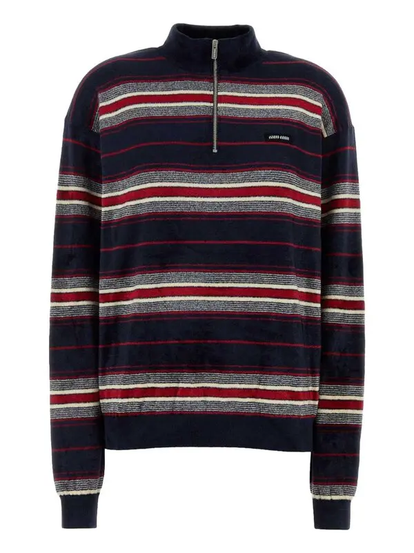 Miu Miu Striped Quarter Zip Pullover - Blue