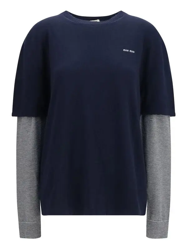 Miu Miu Striped Quarter Zip Pullover - Blue