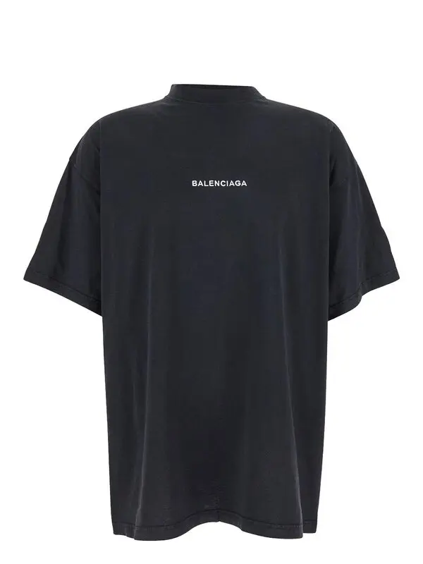 Balenciaga Crew Neck T-shirt With Lettering Logo On The Front And Logo Patch On The Shoulder In Black Cotton For - Multicolor