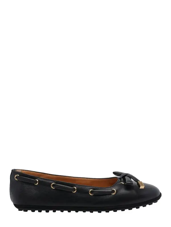 TOD'S Nappa Leather Ballerina Flats With Bow Detailing - Black
