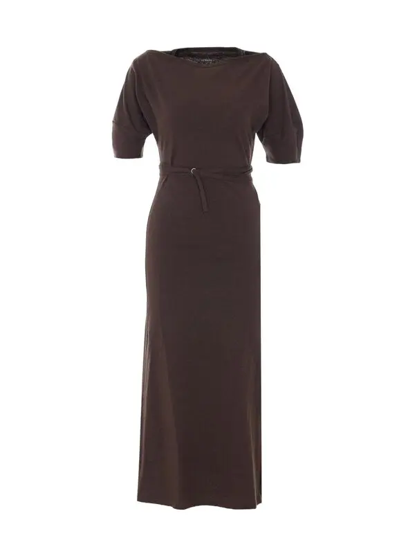 LEMAIRE Off-shoulder Belted Pencil Dress - Brown