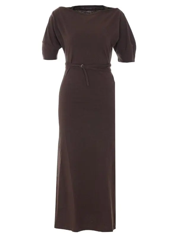 LEMAIRE Off-shoulder Belted Pencil Dress - Brown