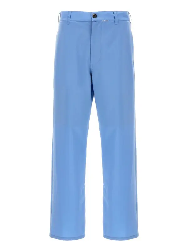 Marni Logo Embroidered Wool Blend Trousers - Blue