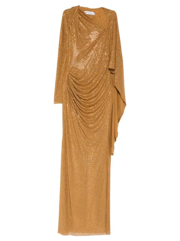 SELF-PORTRAIT Embellished Asymmetric Evening Dress - Gold
