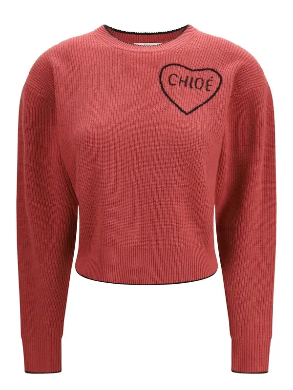 Chloé Cropped Ribbed Wool Cashmere Pullover With Heart Logo - Pink
