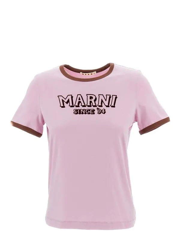 Marni Short-sleeved Cotton T-shirt With Embossed Logo - Multicolor