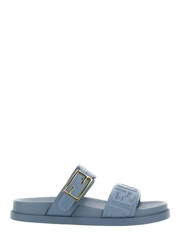 Fendi Leather Sandals With Ff Plaque - Blue