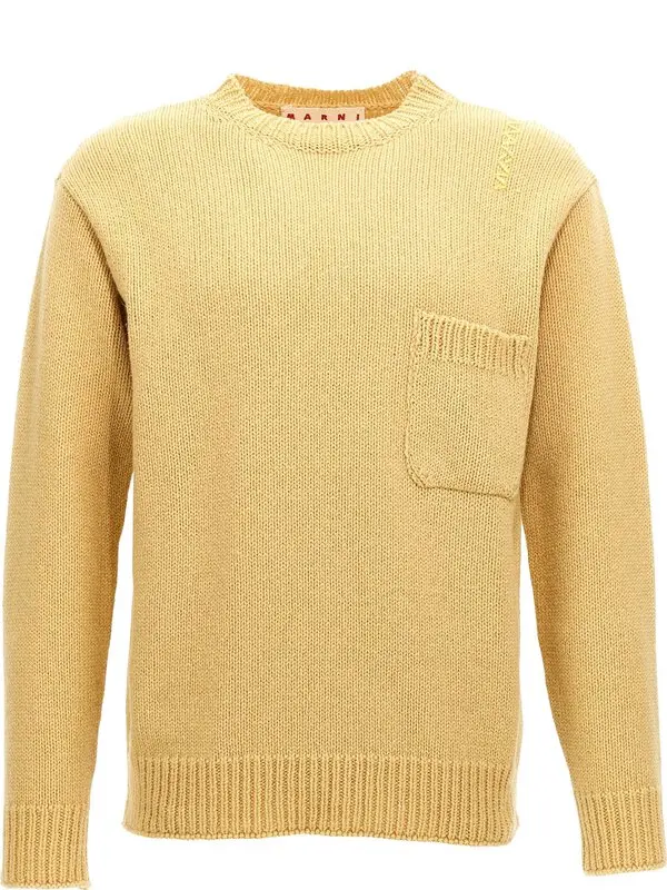 Marni Wool Crew Neck Sweater With Embroidered Logo - Yellow