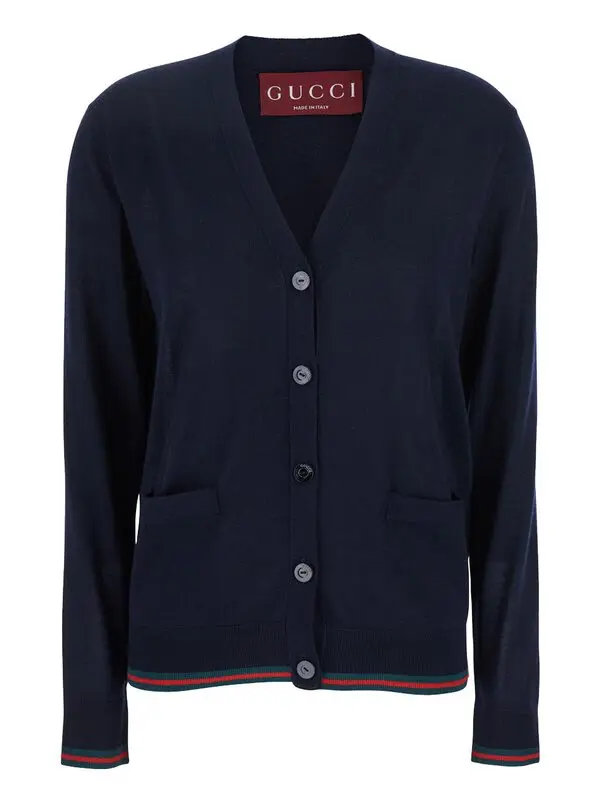 Gucci Cashmere Silk Blend V-neck Cardigan With Web Detail - Multicolor