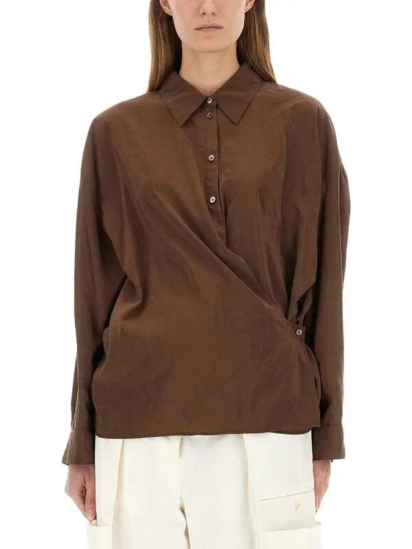 LEMAIRE Cotton Silk Blend Twisted Shirt - Brown
