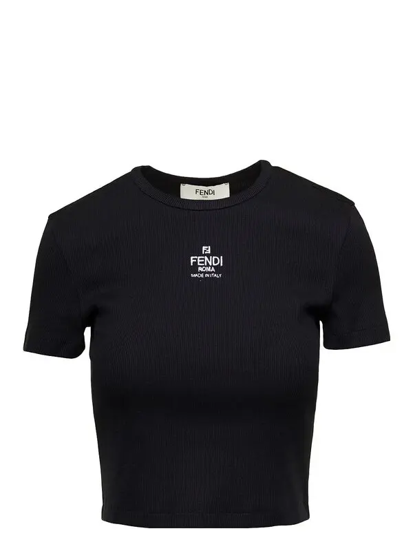 Fendi Stretch Cotton T-shirt With Logo Detail - Black