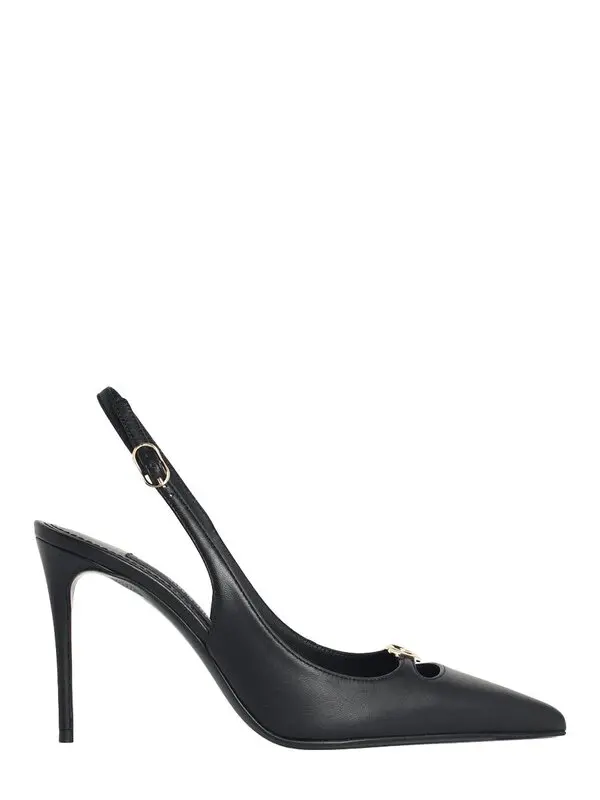 Dolce & Gabbana Leather Slingback Stiletto Heels With Metal Logo - Black